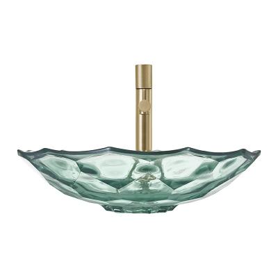 Chine Le navire vert clair en verre de couleur formé par boule moderne de lavabo descend le bruit vers le haut du drain à vendre