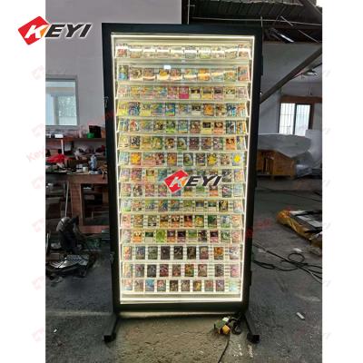 China Customize Acrylic Collectable Sports Cards Floor Stand Led Lights Metal Frame Showcase Collectible Trading Card Display Case for sale