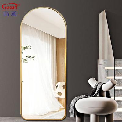 China Aluminium legeringsframe Goud boog vloerlengte spiegel voor staande boog huis decor Te koop