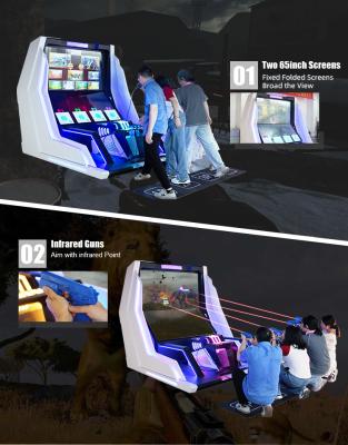 China VR schietsimulator voor kinderen met geweren en dubbele 65 inch schermen voor multiplayer competitie Te koop