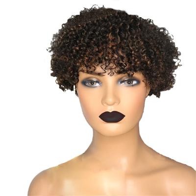 Cina Perrucchia color marrone chiaro afro ricci cuticule allineata corto taglio dei capelli da fantoccio parrucche con frangia in vendita
