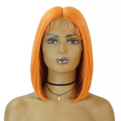 Cina 14inch HD Lace Front Bob Wigs with Natural Orange Silky Straight Human Peruvian Hair in vendita