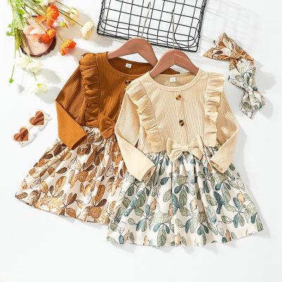 中国 ばねの子供の衣類の女の子は長く服の子供の弓Aラインの服にスリーブを付ける 販売のため