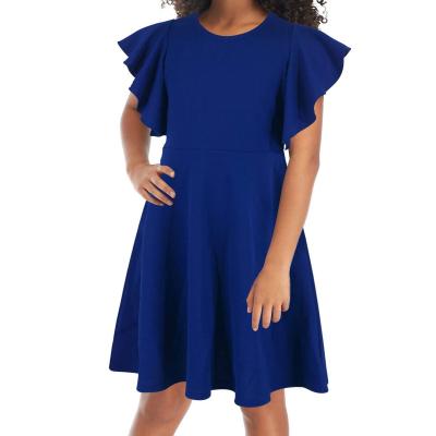 Cina La manica dello sbattimento della ragazza elastica un abito da sera dal pattinatore svasato oscillazione linea con le tasche per 4-12 anni di bambini fiancheggia i vestiti in vendita