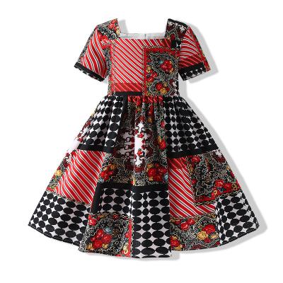 Cina Polka Dot Striped Print Splicing del vestito dalla manica delle ragazze dell'abbigliamento di Childern di estate breve in vendita