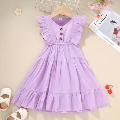 Cina Vestito pieghettato bretella dal colore solido dei bambini del vestito dall'abbigliamento dei bambini di estate in vendita