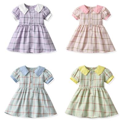 Cina Plaid risvolto bolla abbigliamento di S di principessa Dress Summer Children maniche corte ' in vendita