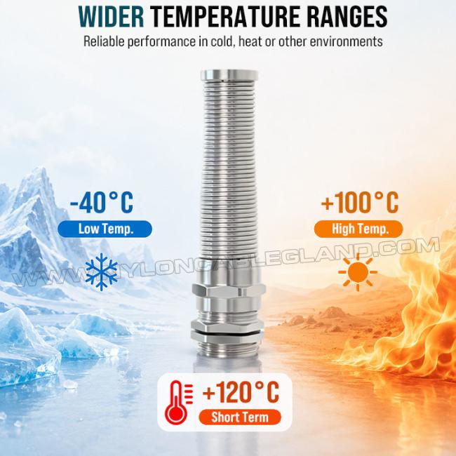Temperature ranges of nickel-plated brass cable glands with spiral