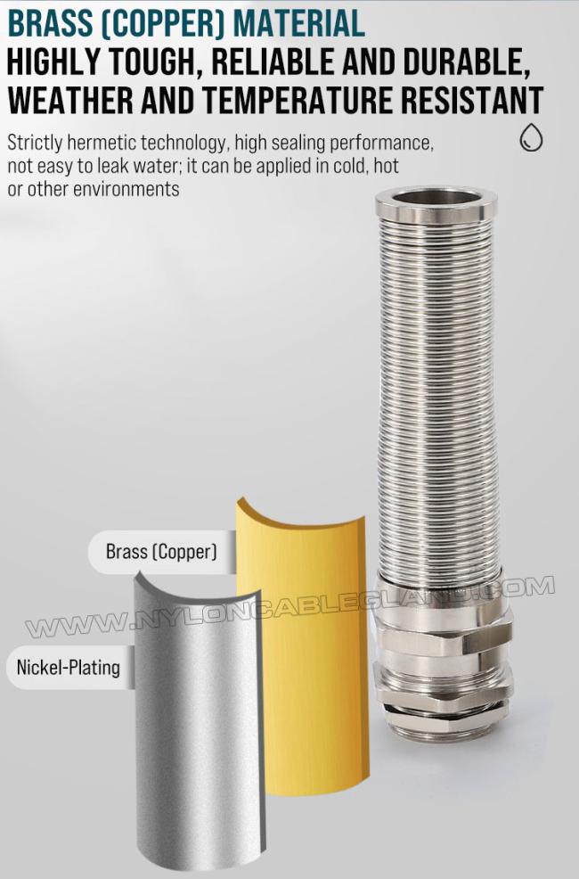 Nickel-plating of spiral metal brass cable glands with bend relief