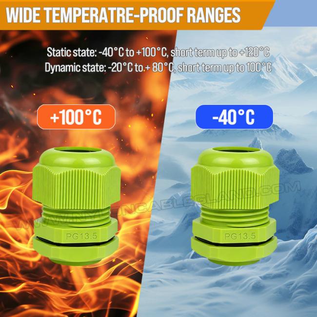Temperature ranges of colorful plastic nylon polyamide waterproof cable gland connectors