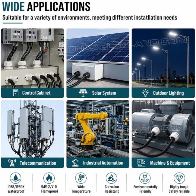 Applications of domed plastic nylon polyamide cable gland connectors