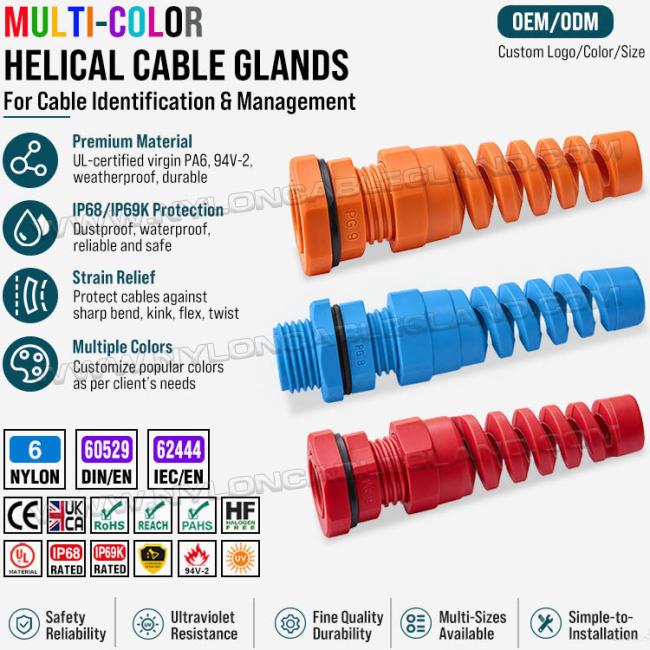 Colored Nylon Polyamide Plastic Cable Glands with Strain Relief
