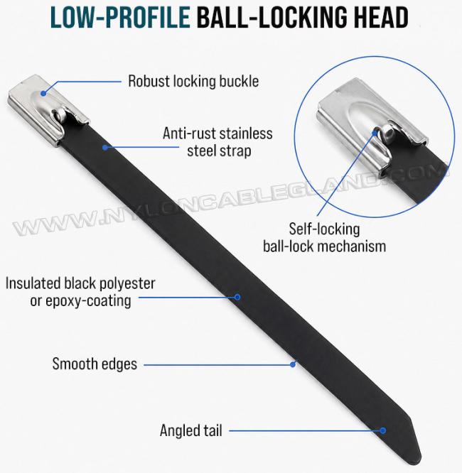 Locking buckle of epoxy-coated stainless steel cable ties