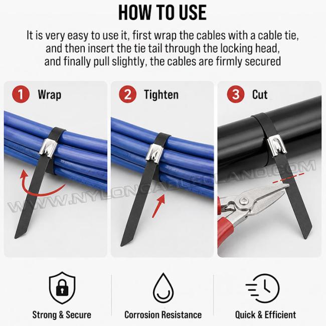 Use methods of epoxy-coated stainless steel cable ties
