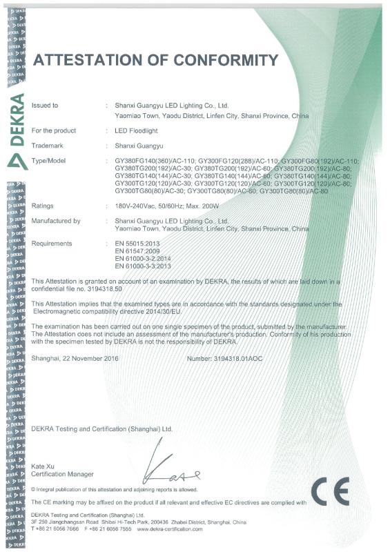 ATTESTATION OF CONFORMITY - Shanxi Guangyu Led Lighting Co.,Ltd.