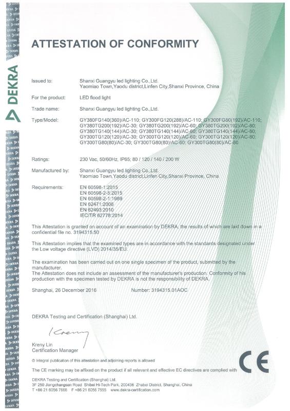 ATTESTATION OF CONFORMITY - Shanxi Guangyu Led Lighting Co.,Ltd.