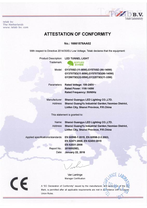 ATTESTATION OF CONFORMITY - Shanxi Guangyu Led Lighting Co.,Ltd.