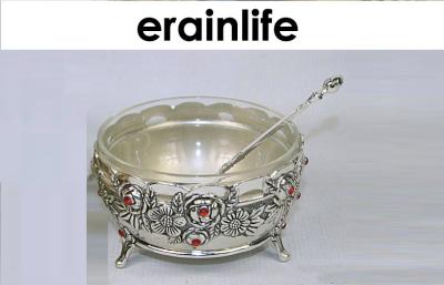 Cina Sugar Bowl/vaso domestici d'argento zucchero dello zinco con il modello di fiore del cucchiaio in vendita