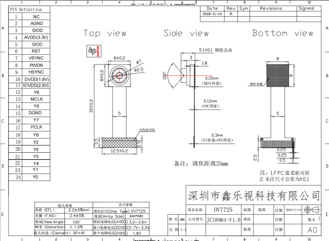 OV7725 Camera Module High-Performance 0.3MP VGA CMOS Sensor for Low-Light High-Speed Imaging