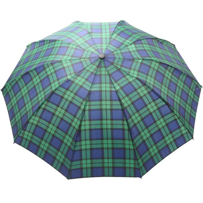 Green check pattern three folding umbrella - detail view