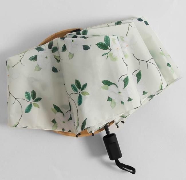 190T Pongee folding umbrella with floral print - open view