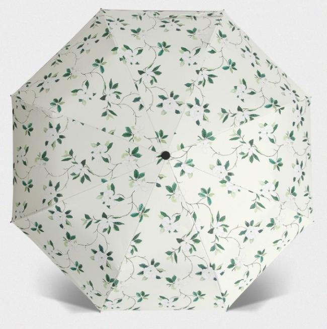 190T Pongee folding umbrella with floral print - closed view