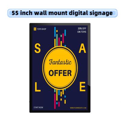 China 55 Inch Full HD Commercial Display Screen Media Player Wall Mount Digital Signage for Advertising OEM Features Text Animation for sale