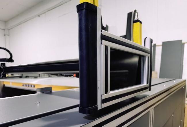 Close-up of safety mechanisms on Glue Plotter