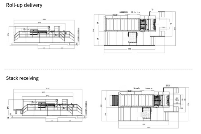 Technical specifications diagram of die cutting machine