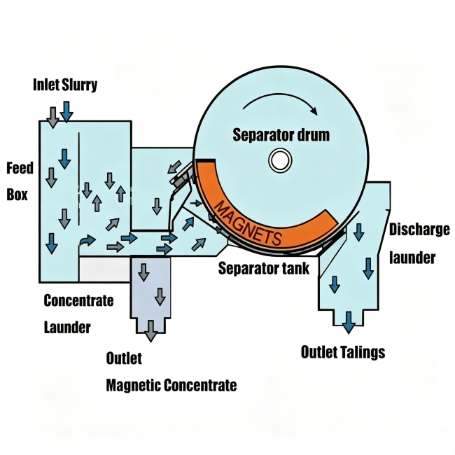 Working principle diagram of XCRS magnetic separator