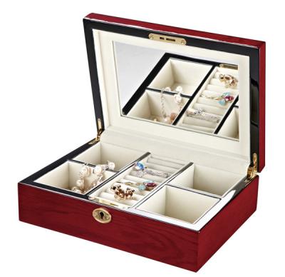 China Cajas de almacenamiento de madera de la joyería roja con el papel especial, papel del Tactility, exterior de papel de lujo en venta