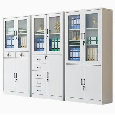 China Modern Design 2-Door Glass Steel Cabinet with Adjustable Shelf Factory Metal Filing Cupboard for Home Office Storage Cabinet for sale