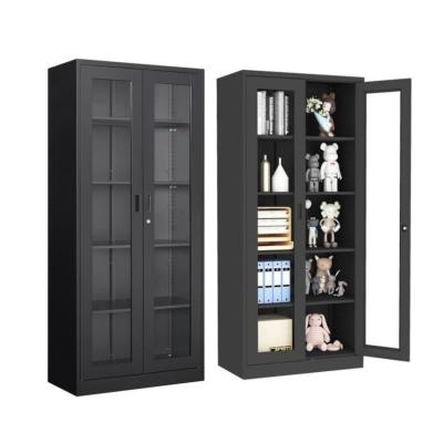 China Modern Style Steel and Wood Lockable File Cabinet with Adjustable Bookshelf Glass Display for Home or Office Use for sale