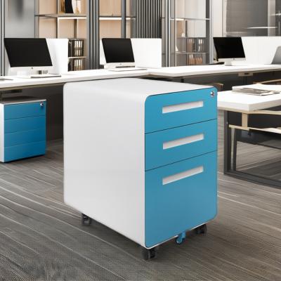 China Compact Metal File Cabinet 3 Drawers Rounded Corners Removable Pedestal Home Bedroom School Work-White Grey Black Steel Storage for sale