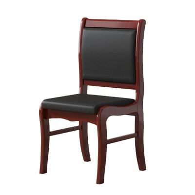 China Classic Solid Wood Meeting Guest Chair with Durable Black Leather Cushion Durable Office Visitor Chairs for Wood Office Chairs for sale