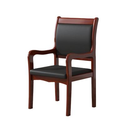 China Modern Black Leather Guest Chair Practical Wooden Conference Training Room Meeting Office Chairs for sale