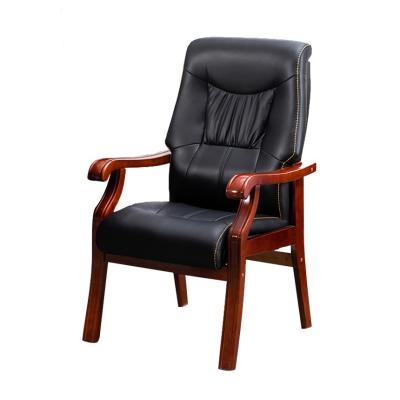 China Basics Conference Wooden Task Desk Armrests Meeting Chair with Black Faux Leather Padded High-Back Training Chair for Office for sale