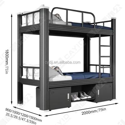 China Modern Without Screws Black Metal Double Bunk Bed Frame Safety Rails Storage for Adult Hostels Teenagers Bedroom for sale
