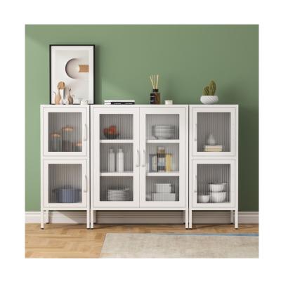 China Sideboard Cabinet Steel Foot Storage Tv Stand Storage Cabinets Modern Living Room White Glass Door Dining Sideboards for sale