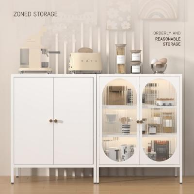 China 2-Door Metal Locker Style Accent Storage Cabinet Living Room Cabinets Reinforced Glass Doors Adjustable Shelving Home Furniture for sale