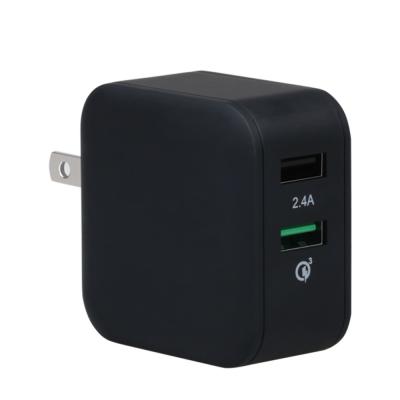 China QC3.0 fast charge dual USB port travel charger fast mobile phone charger wall charger travel charger Led light built-in for sale