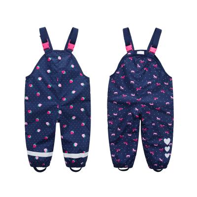 China Outdoor waterproof rain pants for kids strawberry print suspender bib pants rain gear for sale