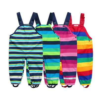 China OEM Customization Kids rain trouser outdoor waterproof rain gear striped pattern bib pants for sale