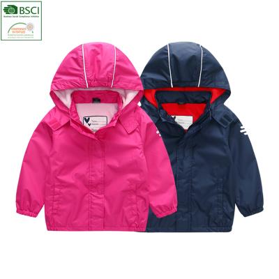 China OEM Custom Boys and girls waterproof rain jacket children's hooded fleece lining jacket kids rain coat kids rainwear for sale