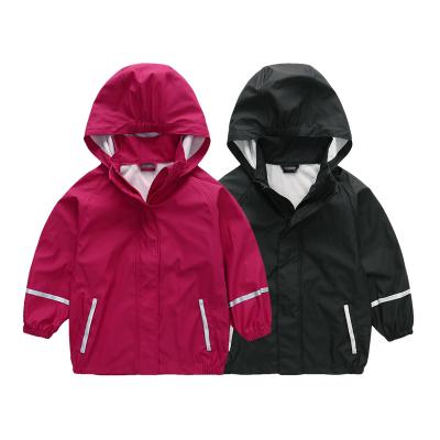 China OEM Custom Kids Boys and girls PU waterproof rain jacket Hooded coat Windbreaker children Raincoat for sale