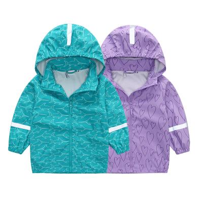 China Kids Waterproof PU Rain Jacket Hooded Lightweight reflective children Raincoat for sale