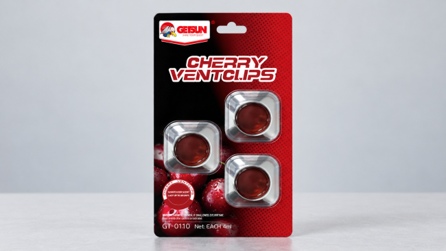 GETSUN GT-0110 cherry vent clips in the original three-piece retail blister pack
