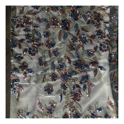China Easily Customizable Luxury 3D Flowers Beaded Embroidery Lace Fabric New Design Lace for Party Dress Women's Dress for sale