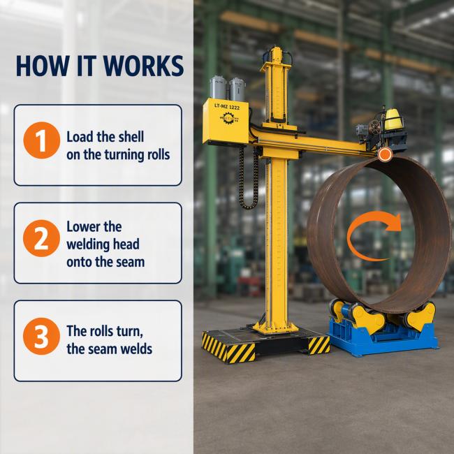 LT-MZ1222 welding column and boom manipulator with modular column, telescopic boom, welding head, and control cabinet for pressure vessel and shell fabrication