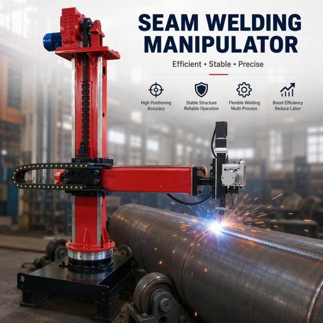 Automatic column and boom seam welding manipulator for large-diameter pipe and pressure vessel fabrication